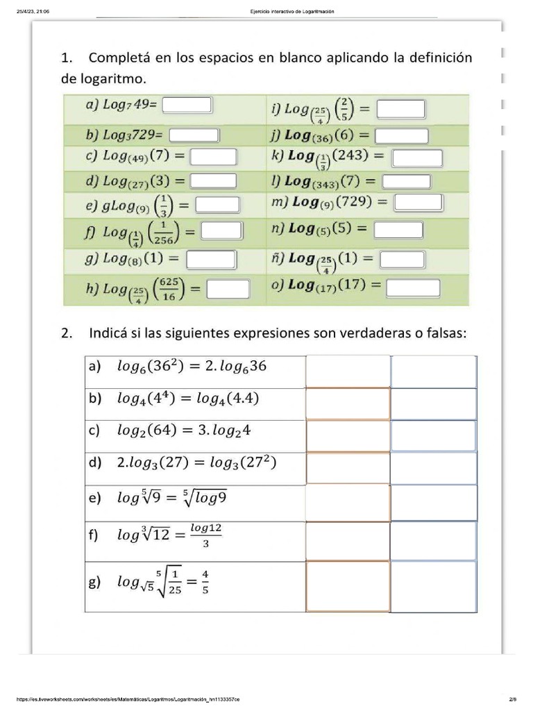 Ejercicio Interactivo de Logaritmación-2-4 | PDF