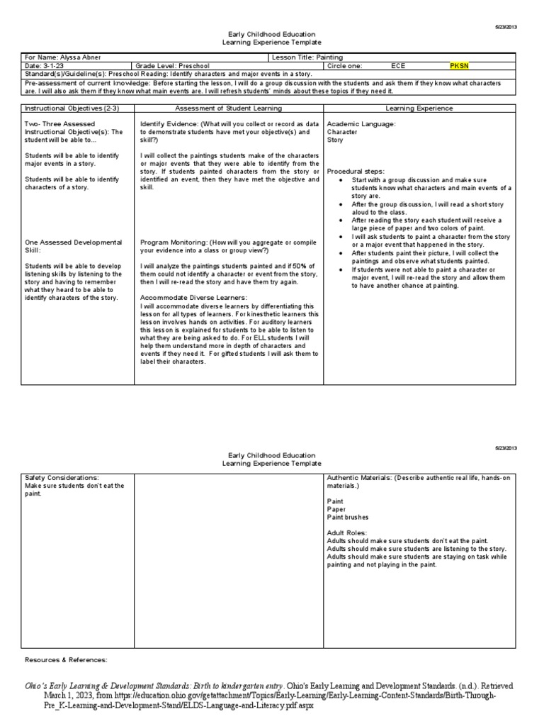 Preschool Painting Lesson Plan | PDF | Lesson Plan | Learning