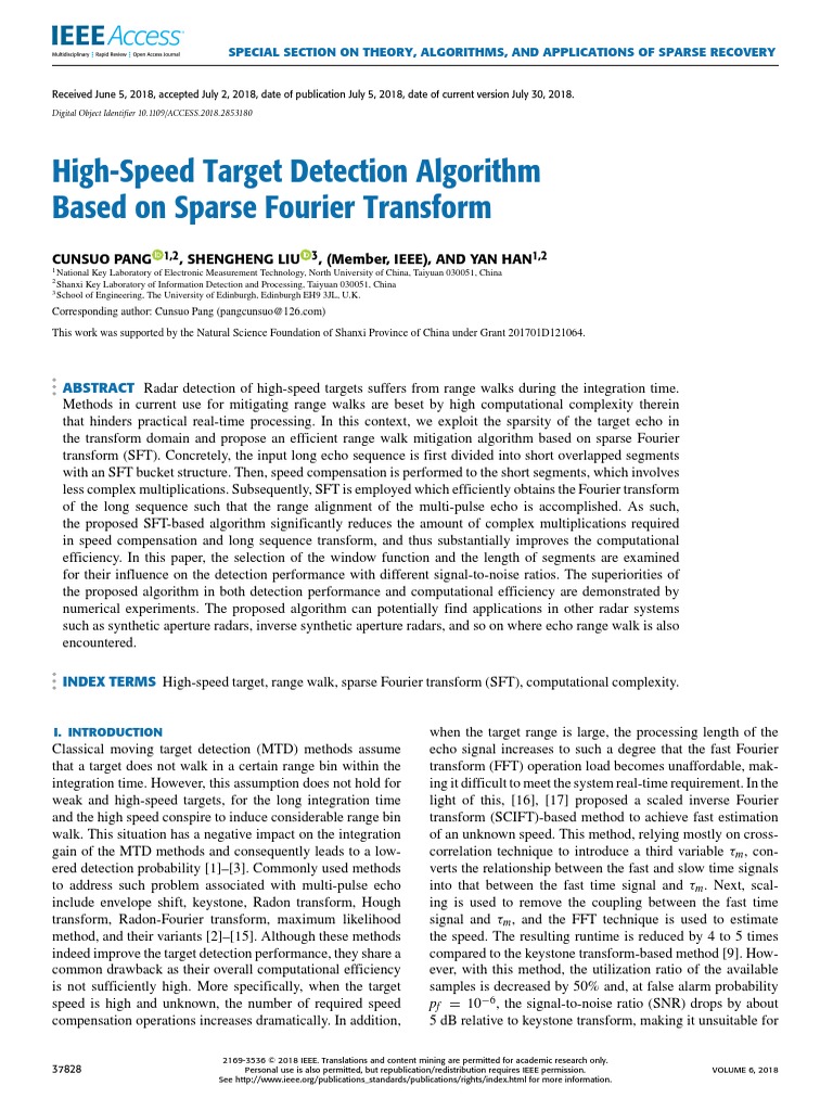 High Speed Target Detection Algorithm Based On Sparse Fourier Transform Pdf