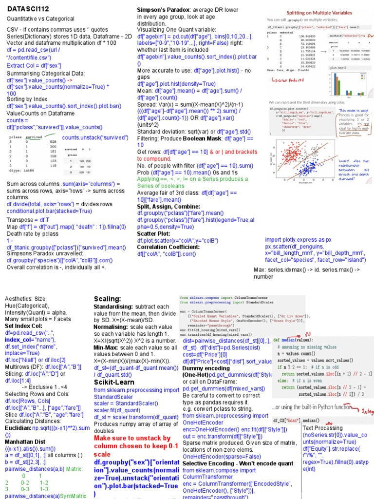 DATASCI112 Midterm Cheat Sheet | PDF | Matrix (Mathematics) | Comma Separated Values