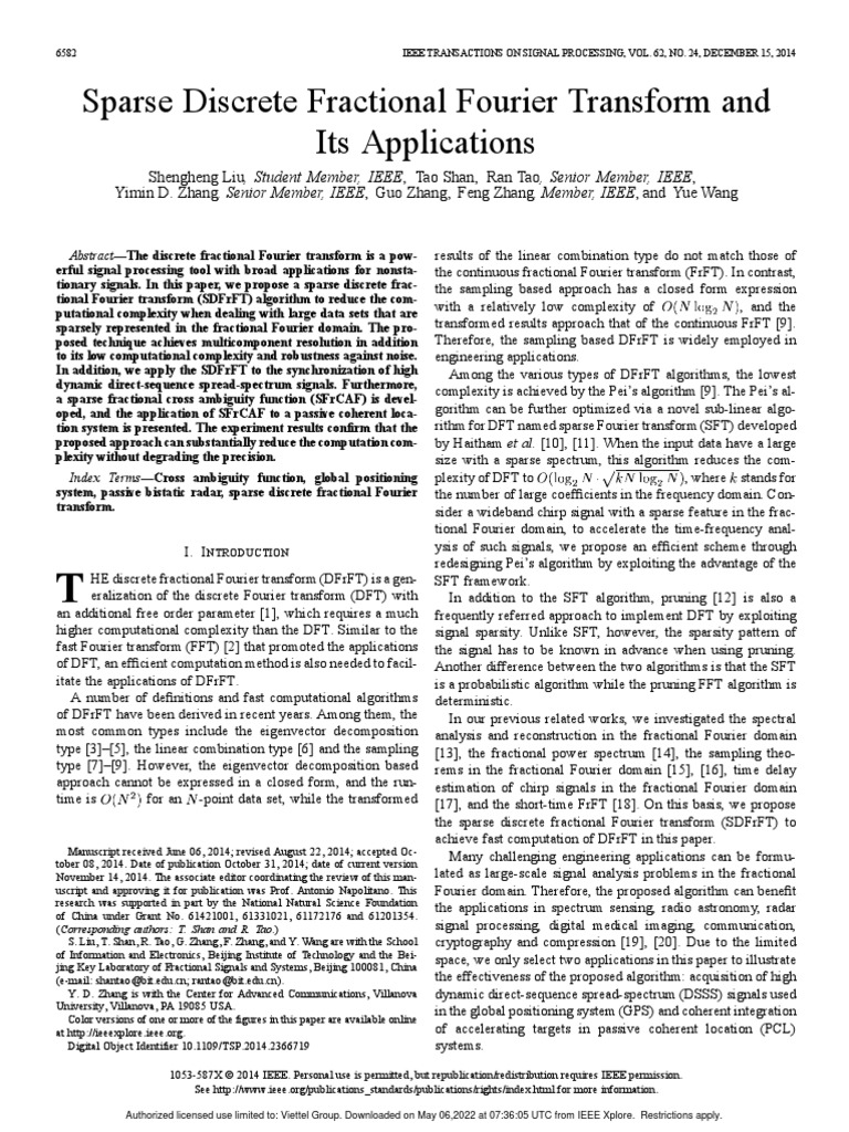 Sparse Discrete Fractional Fourier Transform and Its Applications | PDF | Discrete Fourier ...