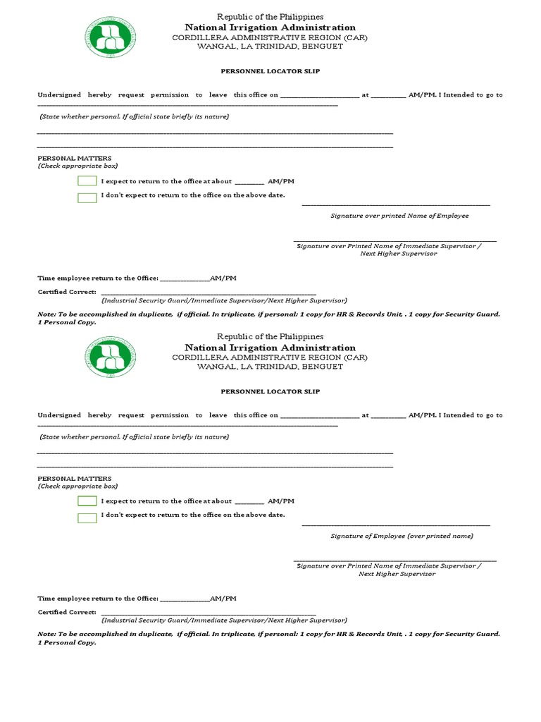 Template D Personel Locator Slip 1 | PDF | Control (Social And ...