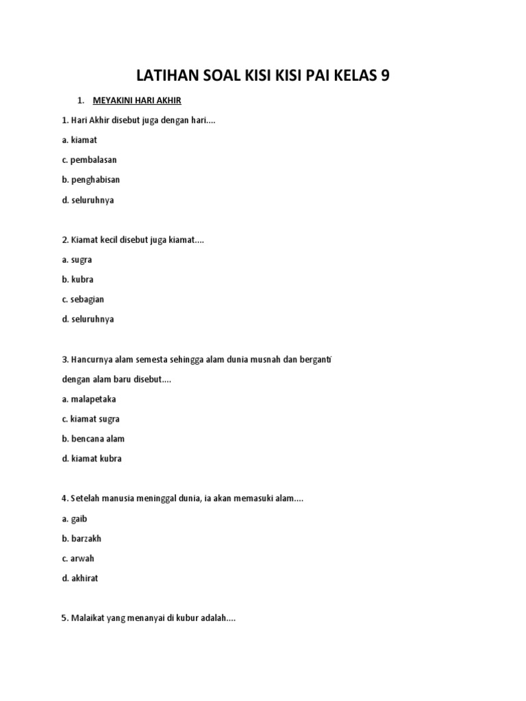 Latihan Soal Kisi Kisi Pai Kelas 9 | PDF | Perjalanan | Agama & Spiritualitas