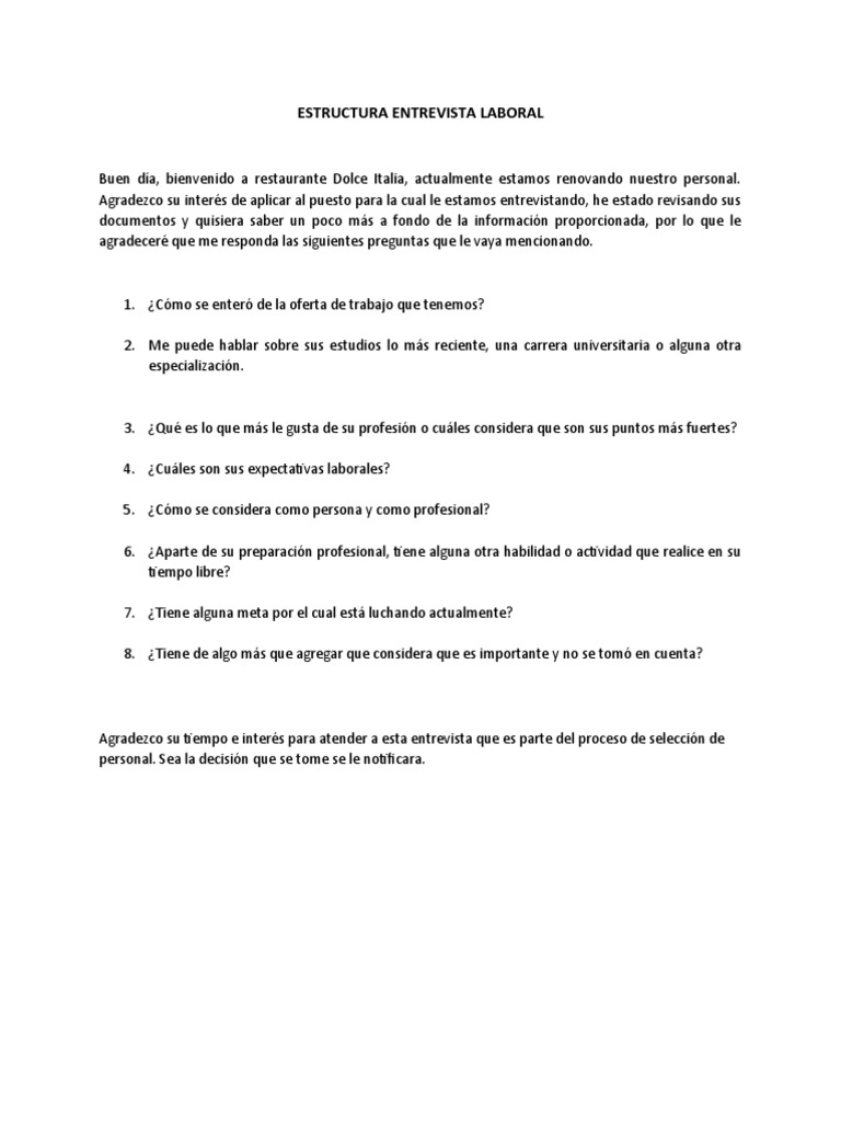 Estructura de la Entrevista Laboral | PDF