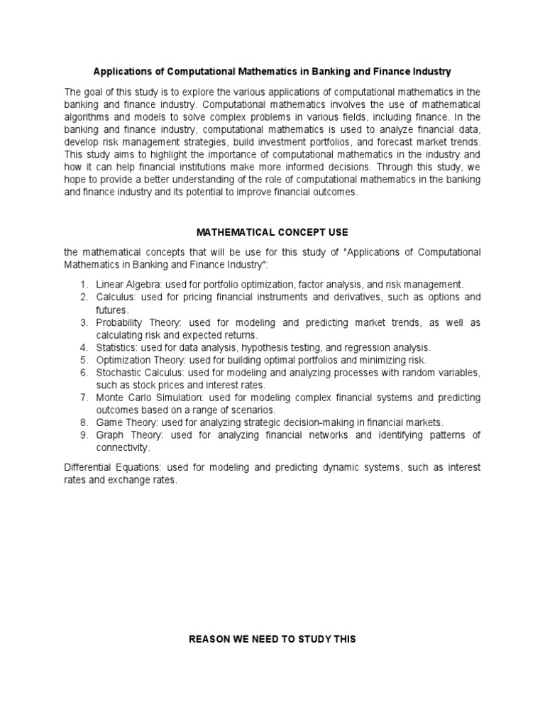 Applications of Computational Mathematics in Banking and Finance ... Applications of Computational Mathematics in Banking and Finance ...