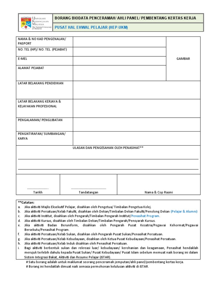 C01 - Borang Biodata Penceramah | PDF