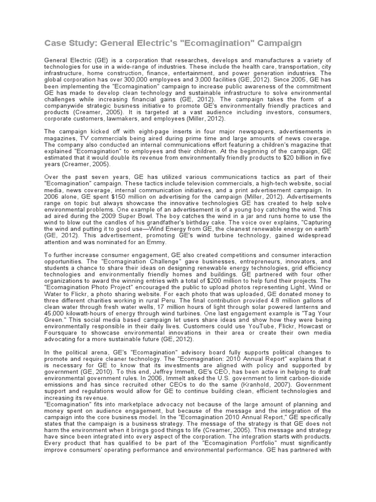GE's Ecomagination: A Case Study | PDF | General Electric | Clean ...