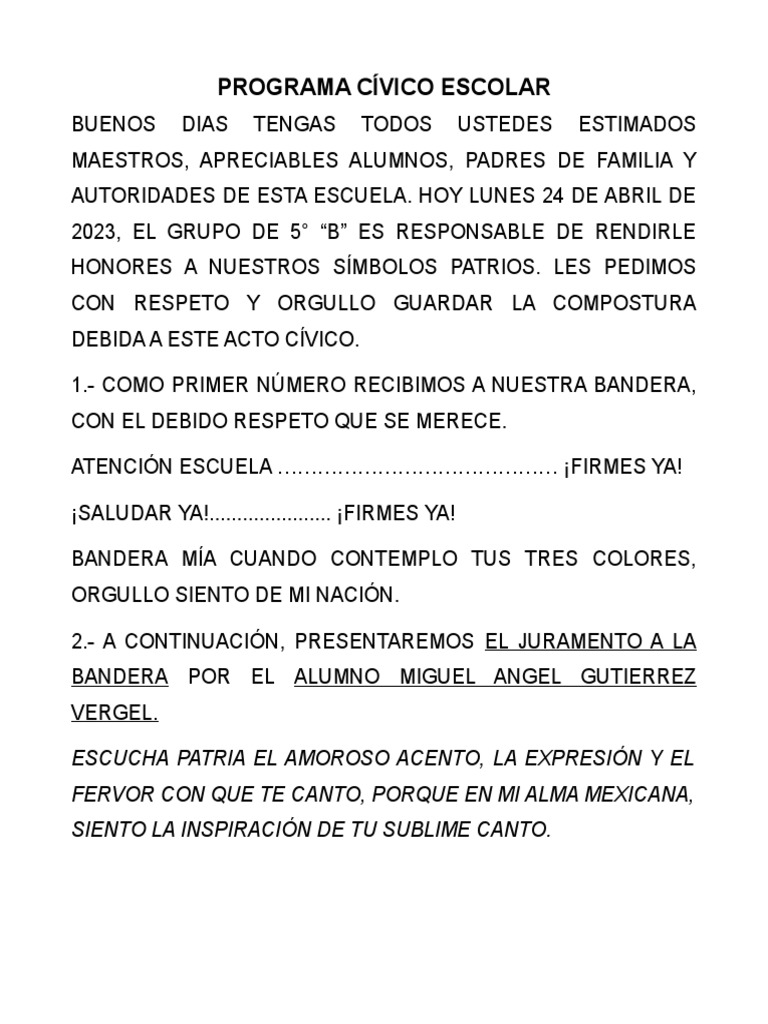 Programa Civico Escolar 5 B | PDF