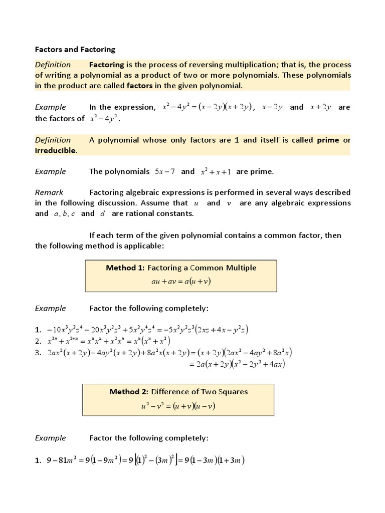 5 Factors and Factoring | PDF | Factorization | Elementary Mathematics