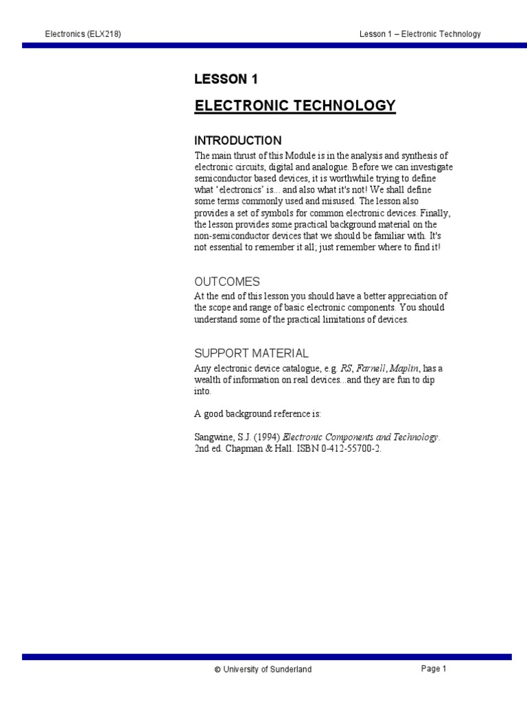 Electronic Technology: Lesson 1 | PDF | Capacitor | Integrated Circuit