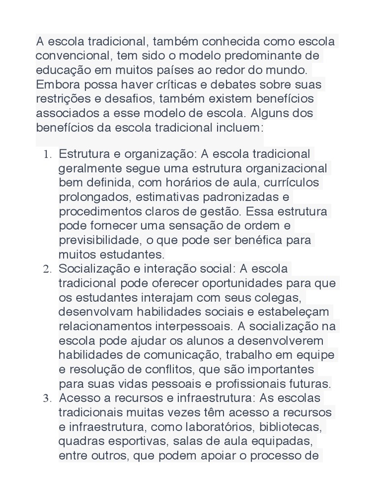 Benefícios Da Escola Tradicional | PDF | Escolas