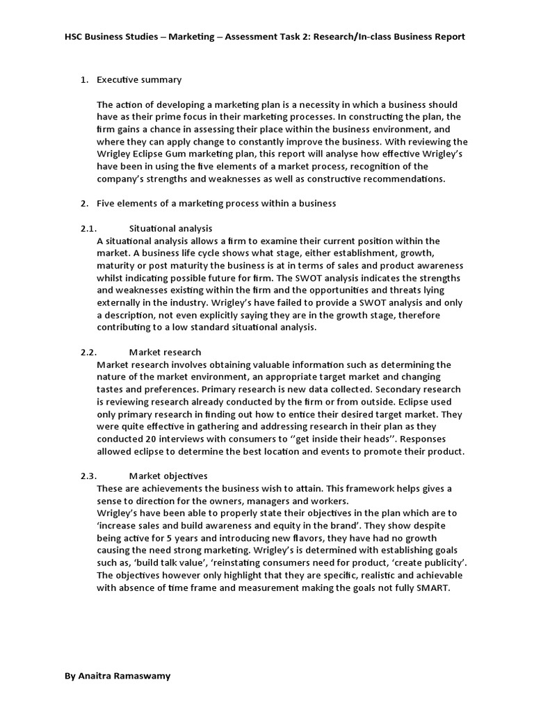 HSC Business Studies - Marketing - Assessment Task 2: Research/In-class ...