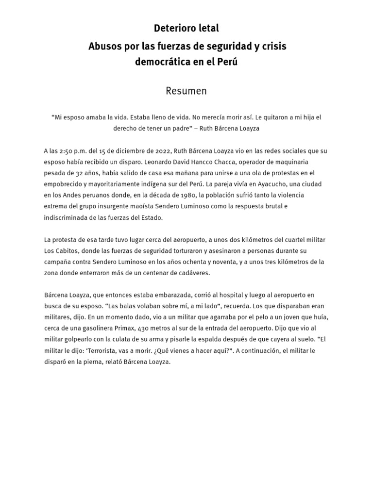 Informe Human Rights Watch: "Deterioro Letal. Abusos Por Las Fuerzas de ...