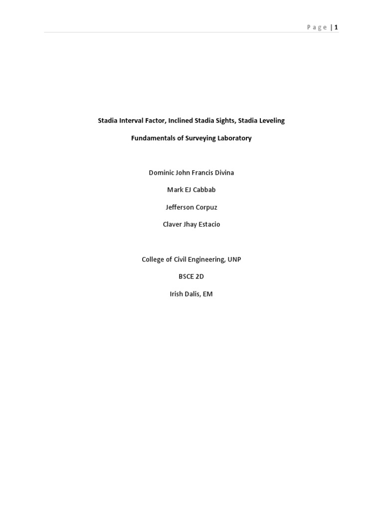 BSCE2D - GROUP3 - Stadia Interval Factor, Inclined Stadia Sights ...