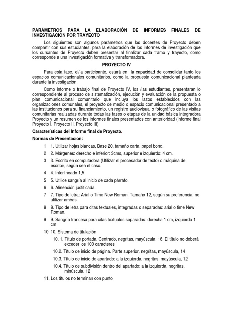 Parámetros para La Elaboración de Informes Finales de Investigación Por Trayecto | PDF | Informática