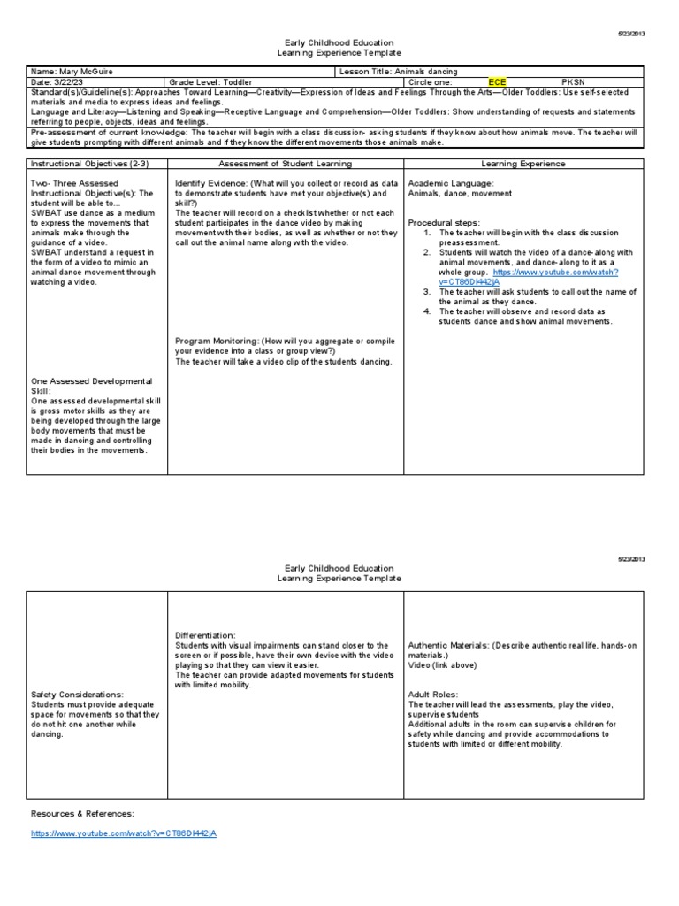 Edt 317 Movement Dance Lesson Plan | PDF