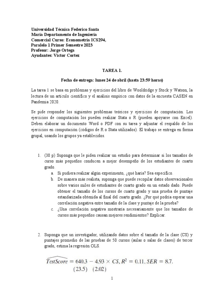 Tarea Econometría: Análisis de Datos y Regresión | PDF | Experimentar | Intervalo de confianza