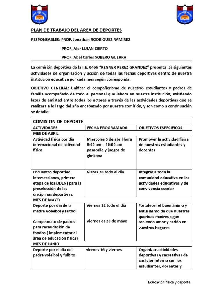 Plan de Deporte 23 | PDF | Deportes | Educación Física