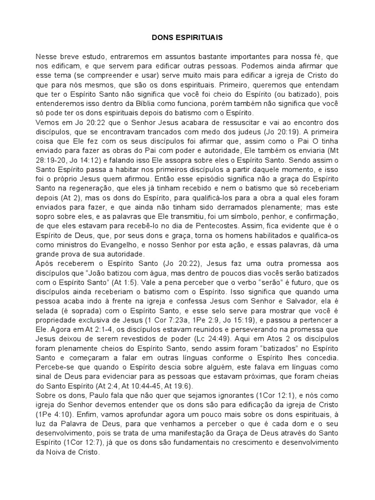 Dons Espirituais | PDF | Presente espiritual | Espírito Santo (religião)
