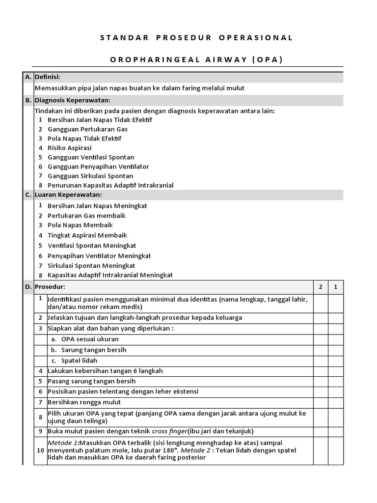 Pemasangan Oropharingeal Airway (Opa) | PDF