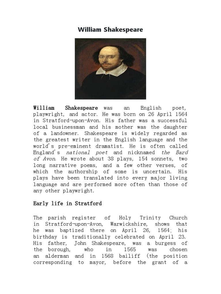 Short Biography of William Shakespeare | PDF | William Shakespeare