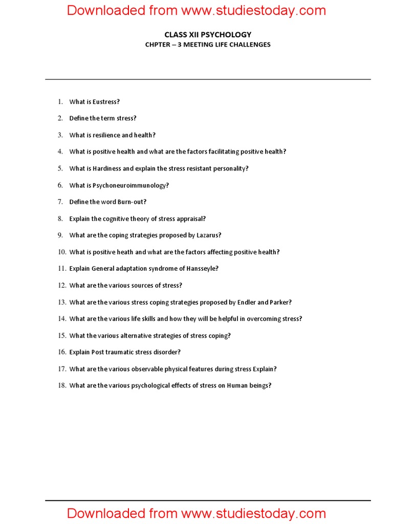 Meeting Life Challenges: Class 12 Notes | PDF | Self-Improvement ...