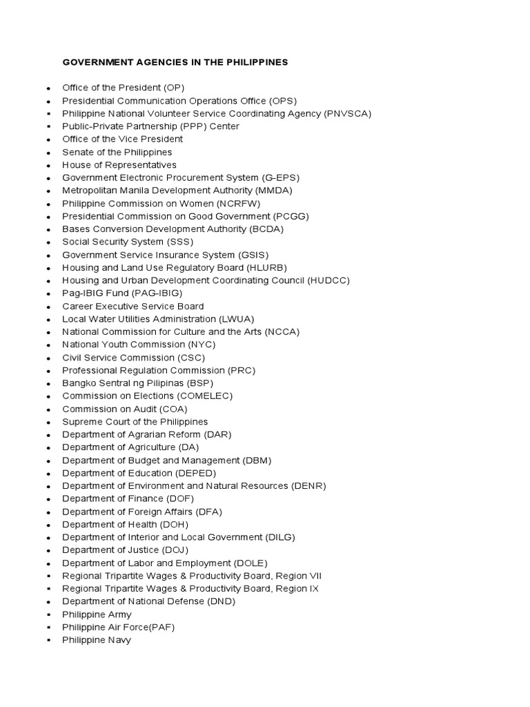 Philippine Government Agencies Overview | PDF