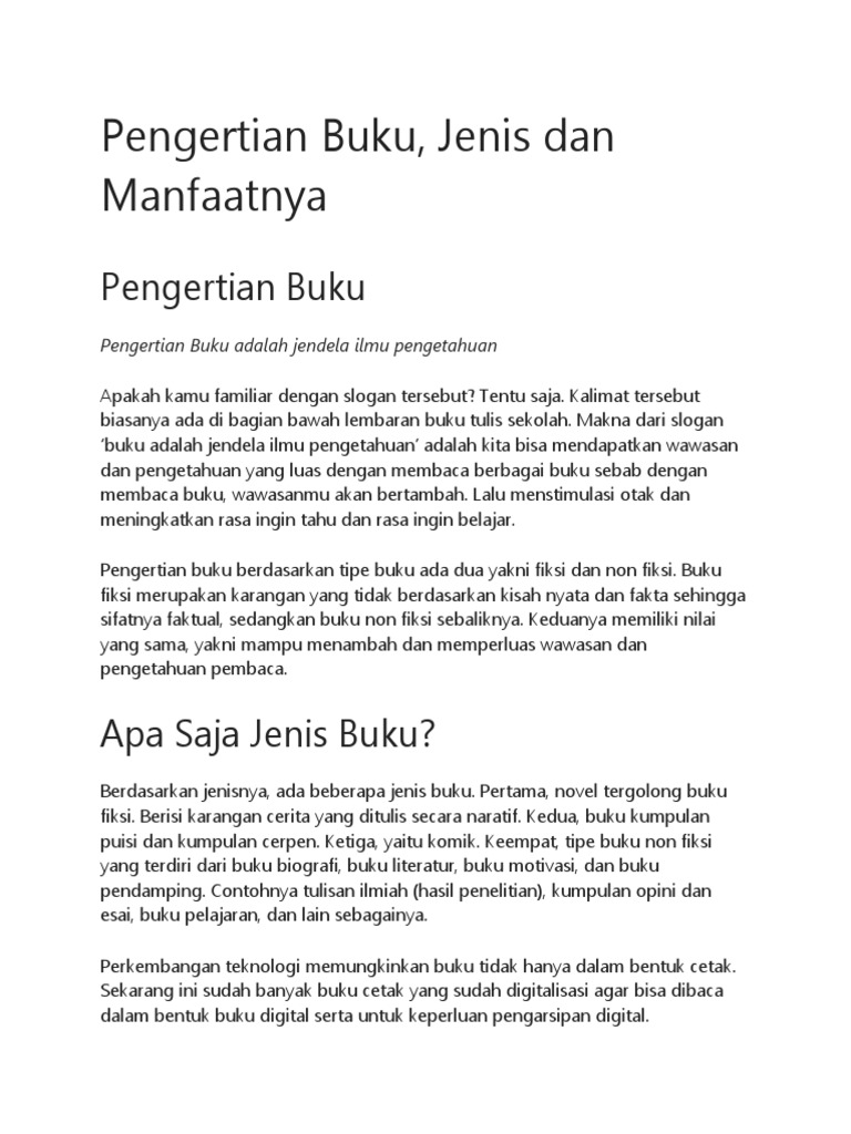 Pengertian dan Jenis Buku | PDF