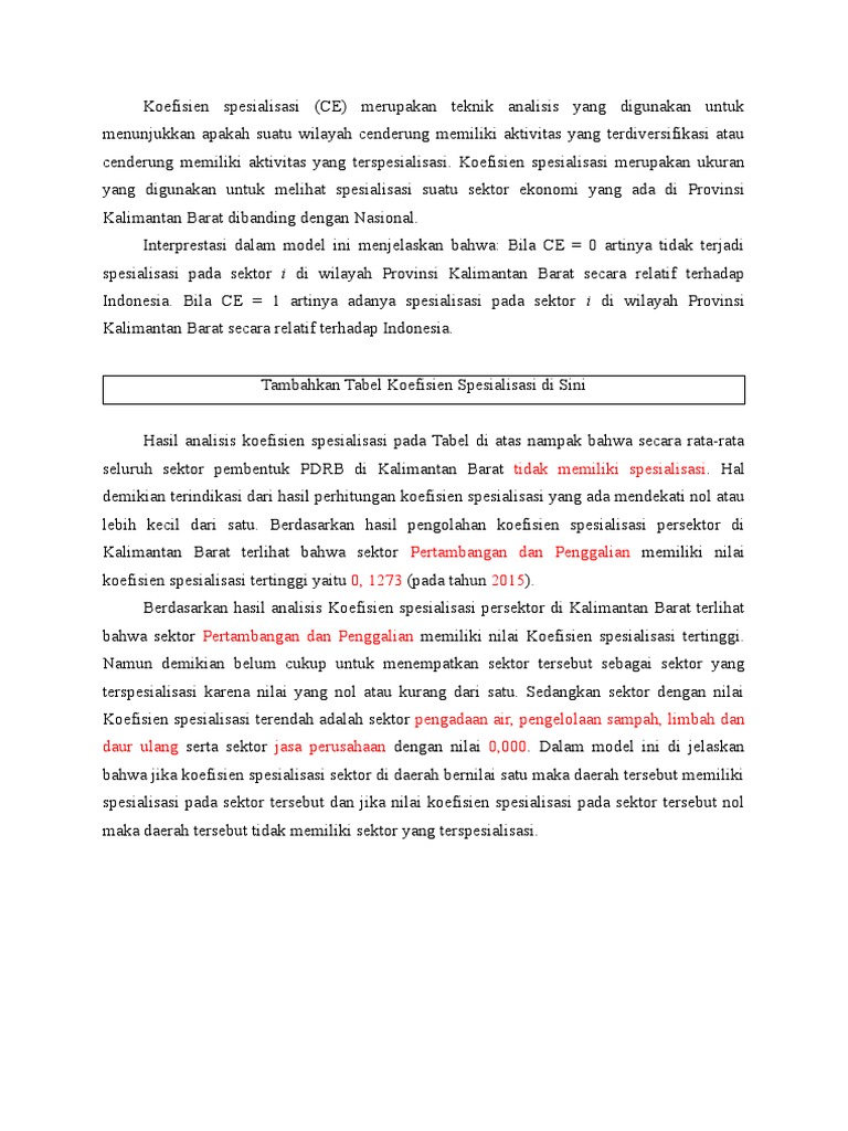 Interpretasi Koefisien Spesialisasi | PDF