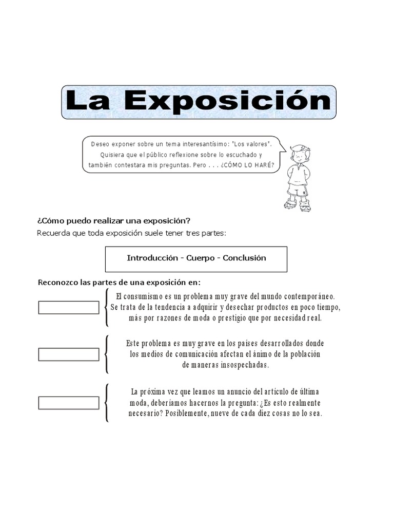 Ficha Partes de Una Exposicion para Quinto de Primaria | PDF