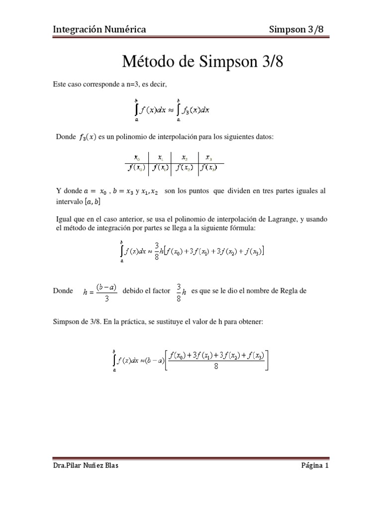 Método de Simpson 3/8 en Integración | PDF | Matemáticas Aplicadas ...