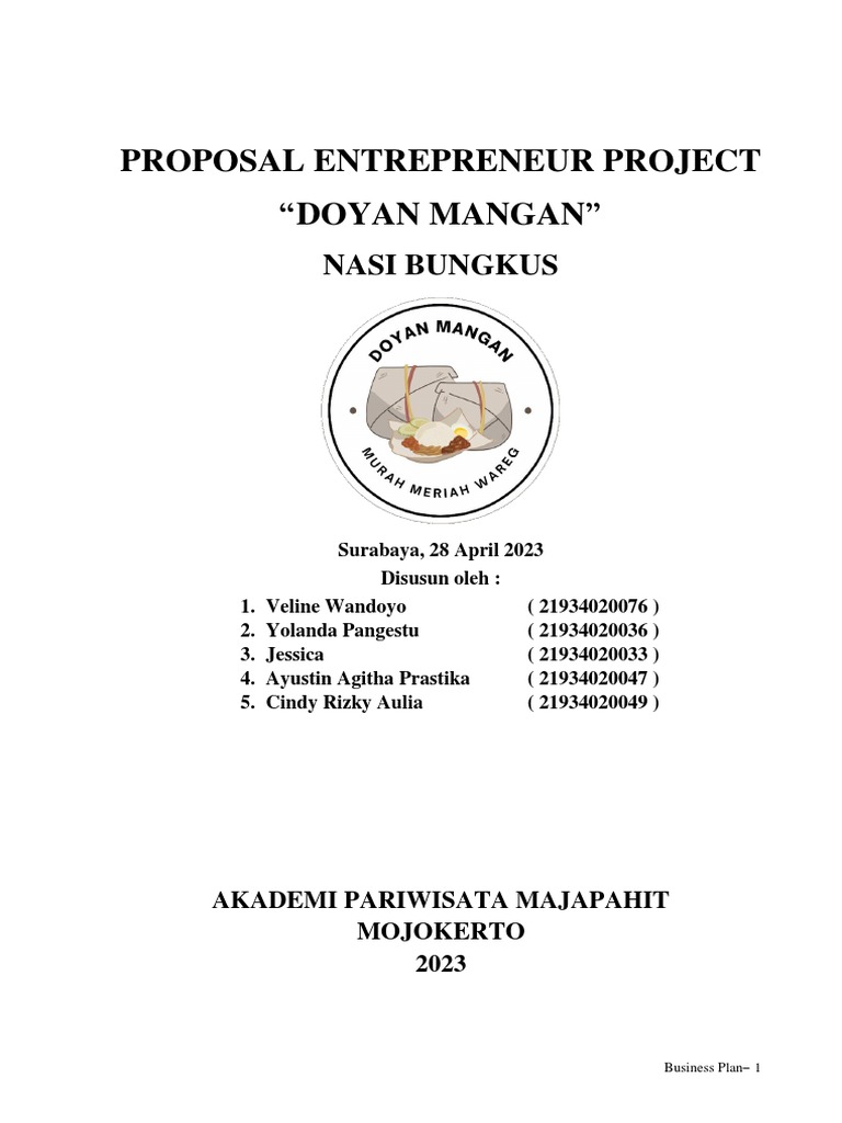 Proposal Entrepreneur Project "Doyan Mangan": Nasi Bungkus | PDF