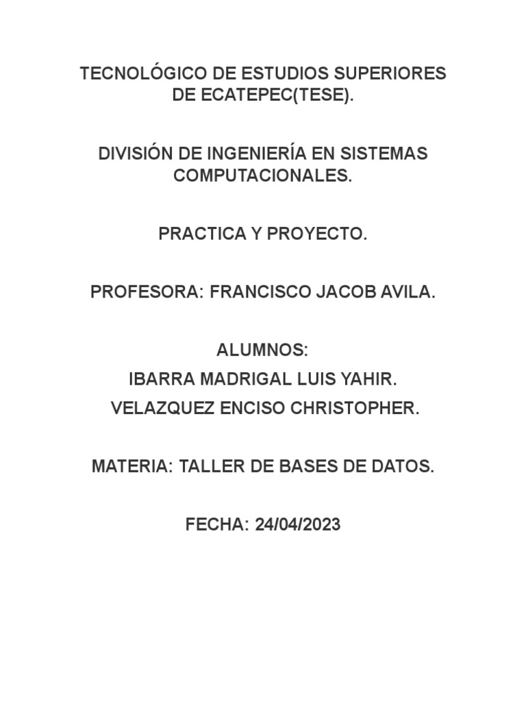 Proyecto Bd. | PDF | Bases de datos | SQL