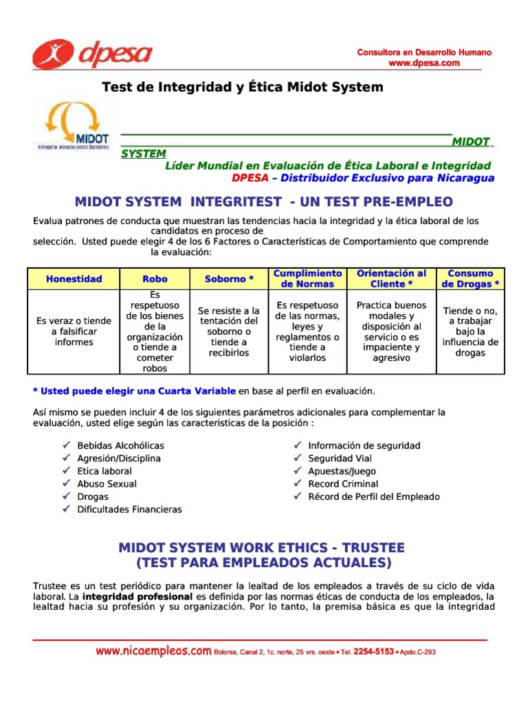 Test de Integridad Laboral Midot | PDF | Sicología | Comportamiento