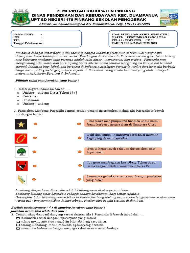 SOAL PAS Pend - Pancasila SMT 1 2022 | PDF