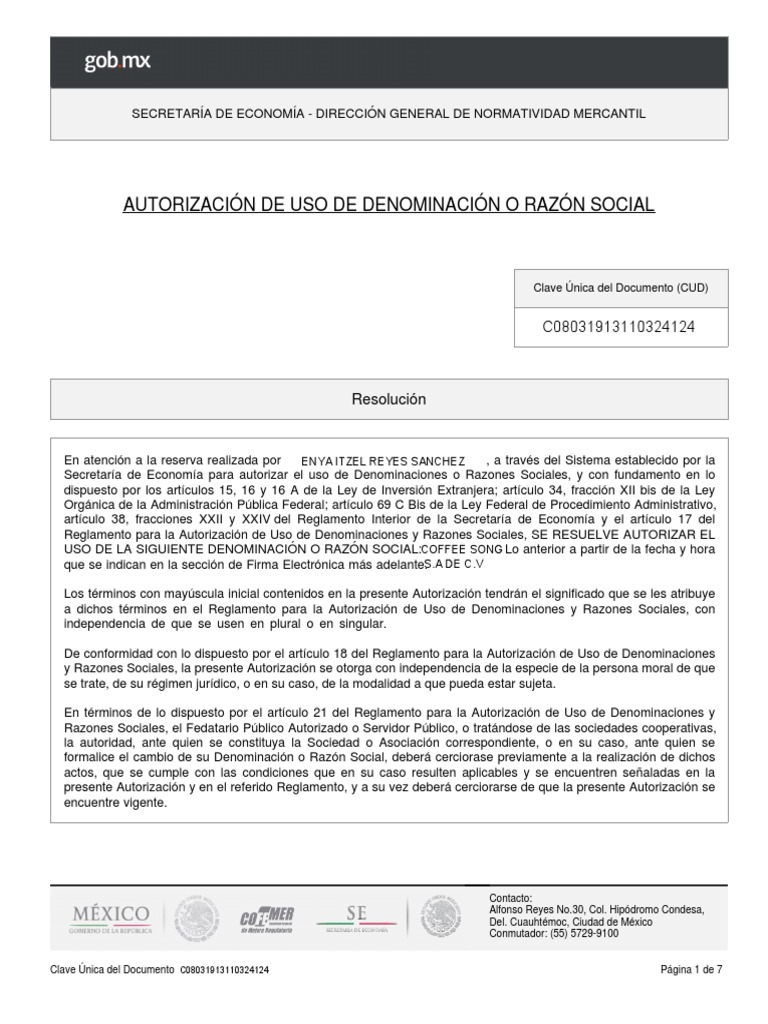 Formato Denominación Social Parte 2 | PDF | Regulación | Sociedad de ...