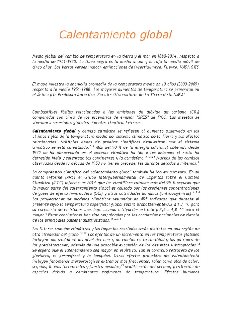 Calentamiento Global | PDF | Cambio climático | Impacto medioambiental
