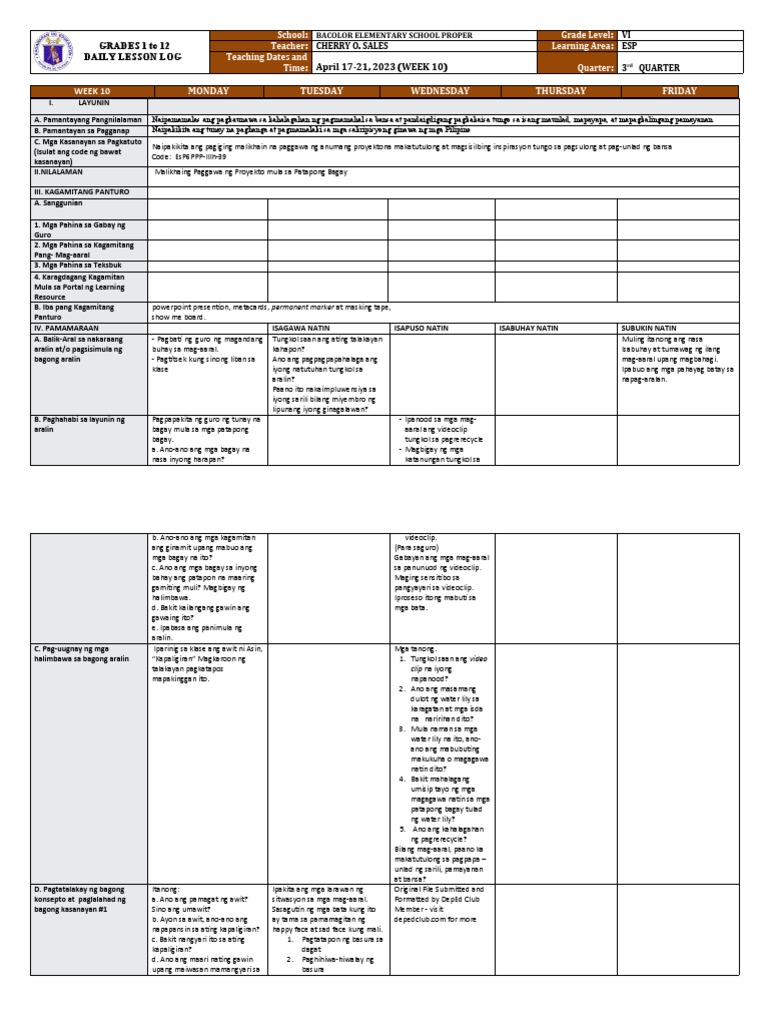 DLL - Esp 6 - Q3 W10 | PDF