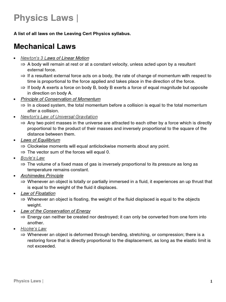 Physics Laws | PDF | Force | Momentum