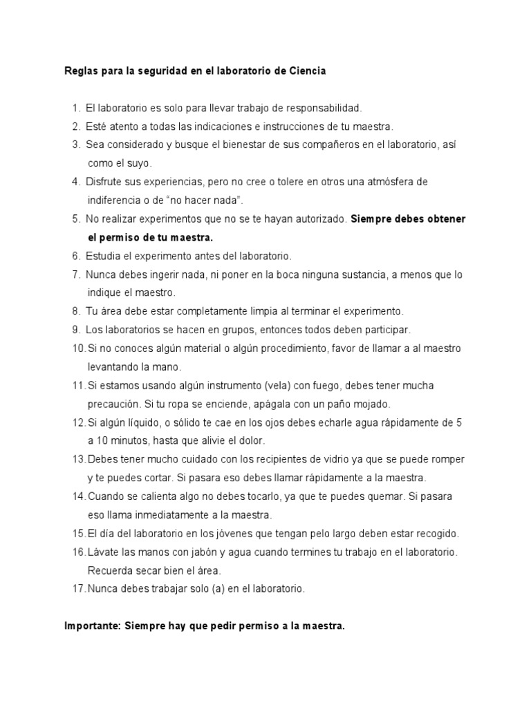 Reglas para La Seguridad en El Laboratorio de Ciencia | PDF