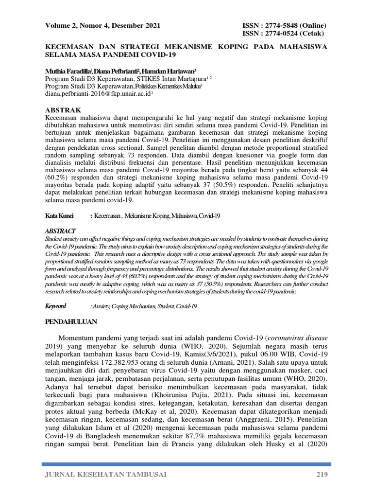 Jurnal Ansietas & Mekanisme Koping | PDF | Emotions | Psychology