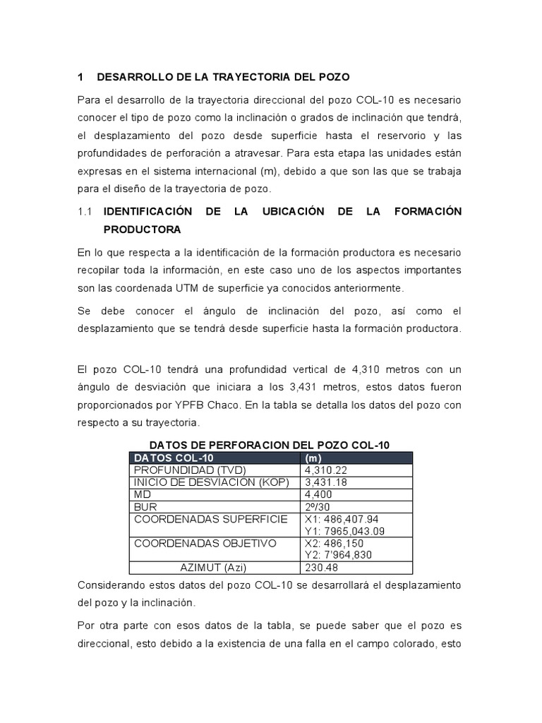 Desarrollo de La Trayectoria Del Pozo Col-10 | PDF | Geometría