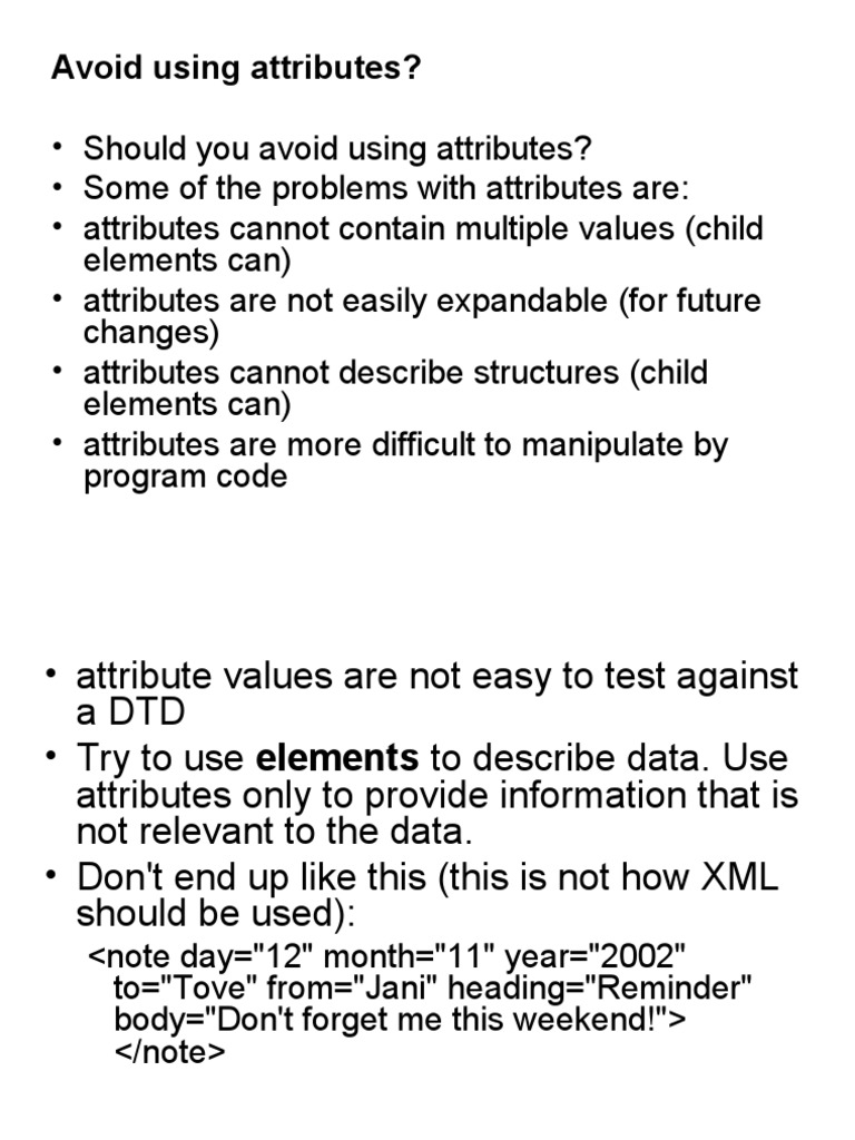 Avoid Using Attributes? | PDF | Xml | Data Serialization Formats