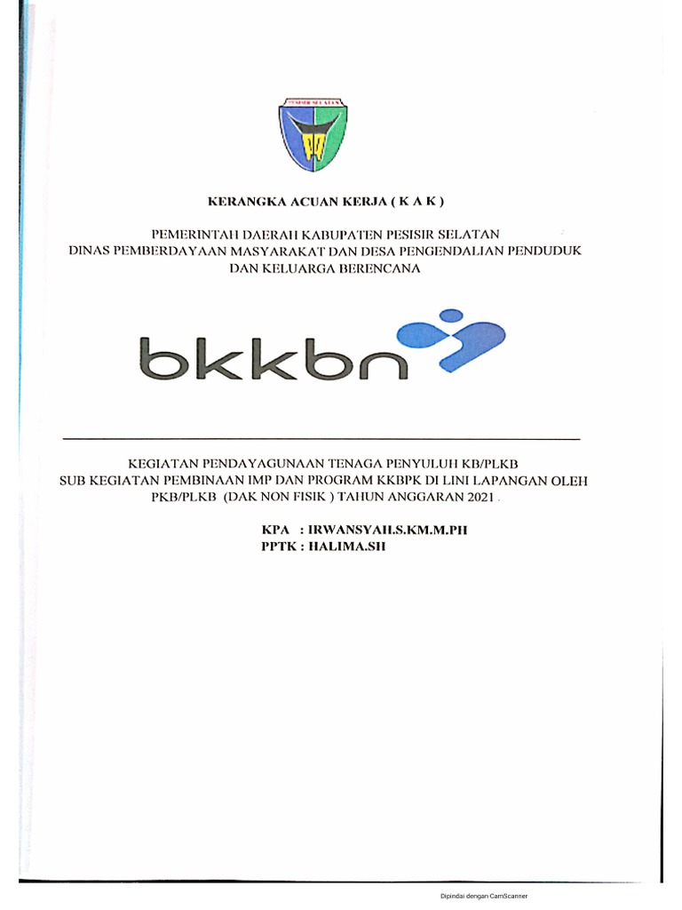 Kerangka Acuan Kerja Pembinaan IMP Dan Program KKBPK Di Lini Lapangan Oleh PKB PLKB TA 2021 | PDF