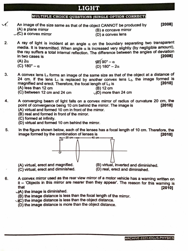 Optics Pyqs Nsejs Fiitjee Archive | PDF