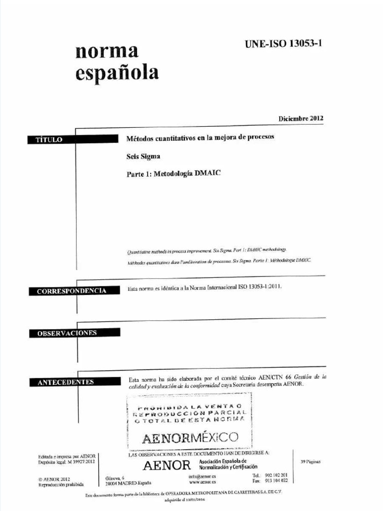 Une Iso 13053 1 Seis Sigma PDF | PDF