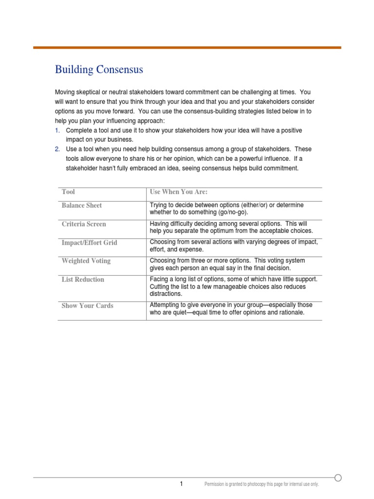 Building Consensus and Influencing Guide | PDF | Consensus Decision ...