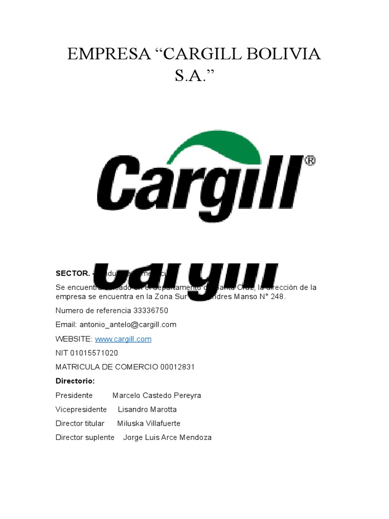 EMPRESA CARGILL | PDF | Bolivia | Alimentos