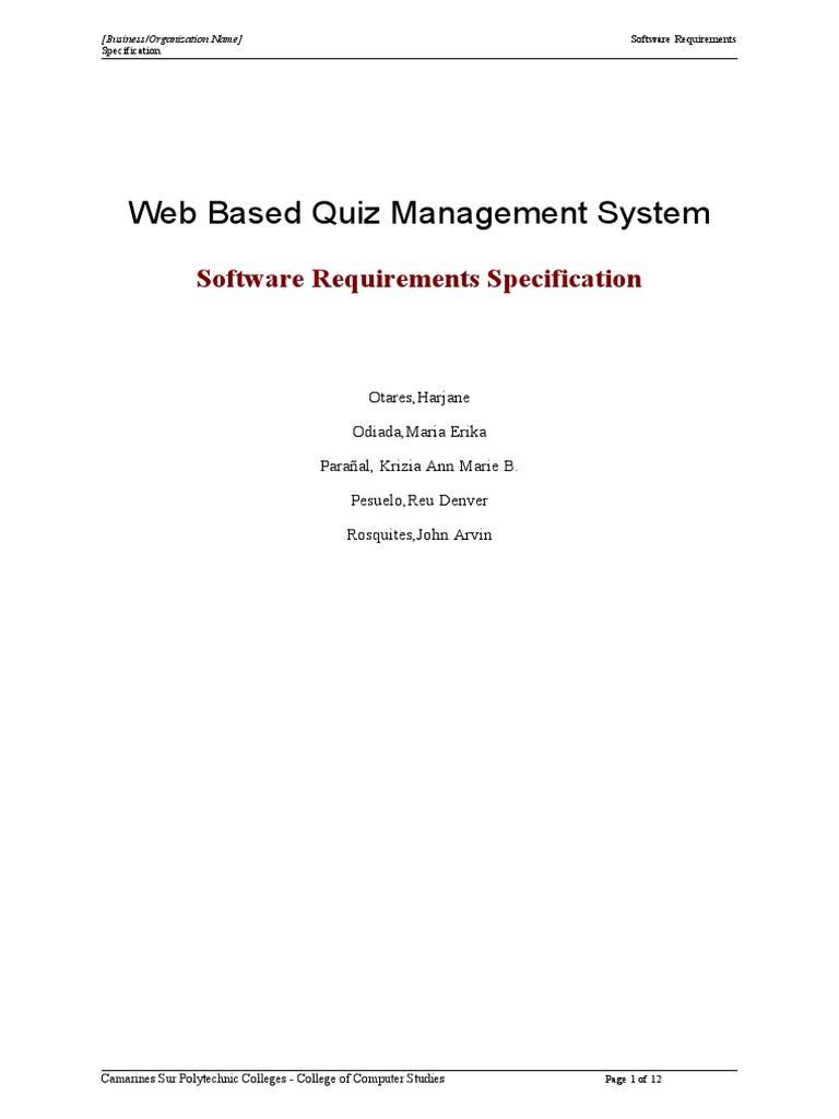 Srs Template Pdf Web Application Specification Technical Standard