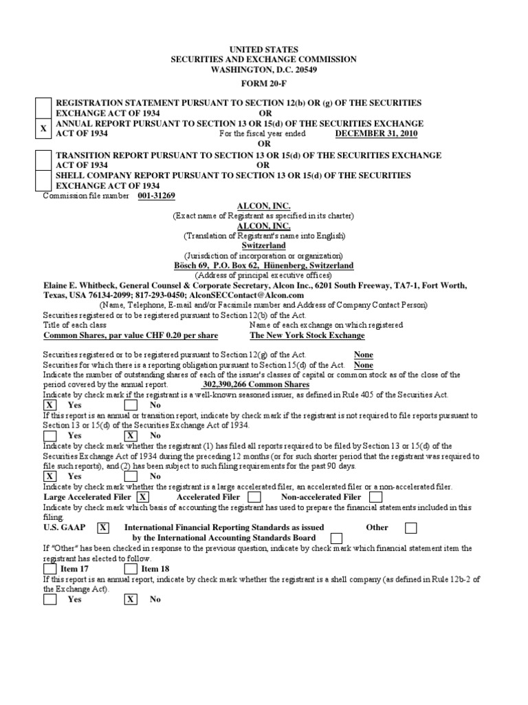 Alcon 2010 20-F | PDF | Generic Drug | Medicare (United States)